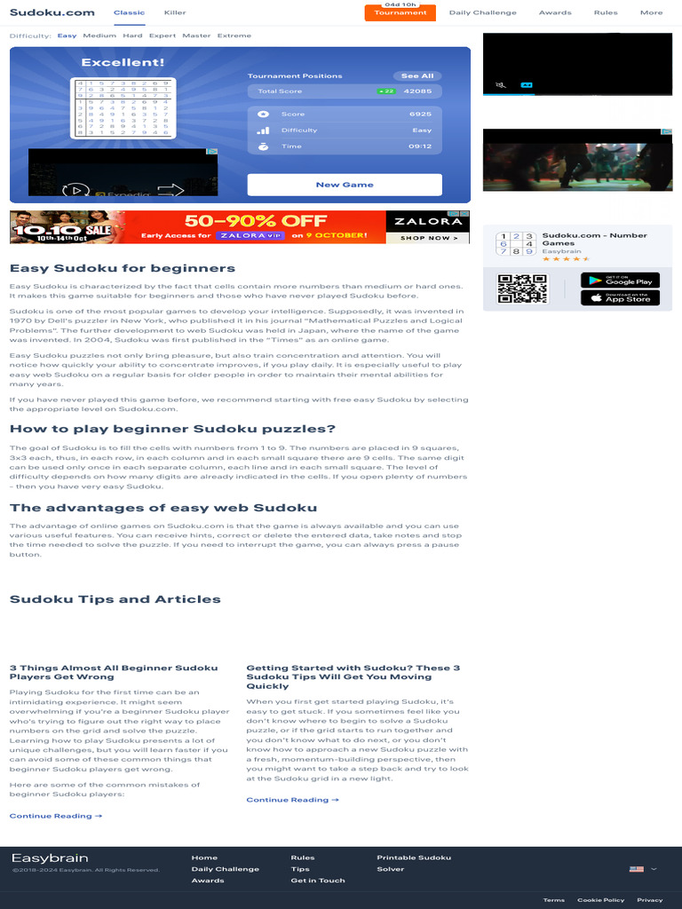 Easy Sudoku Puzzles For Free, Play Web Sudoku For Beginners | PDF