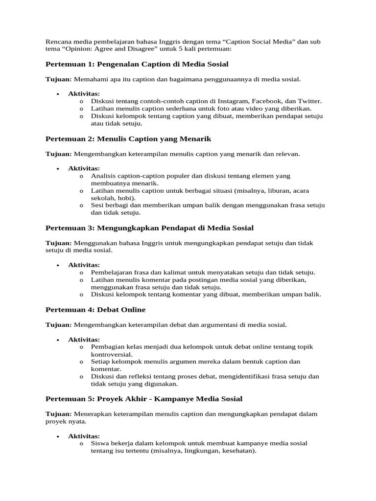 Rencana Media Pembelajaran CAPTION | PDF