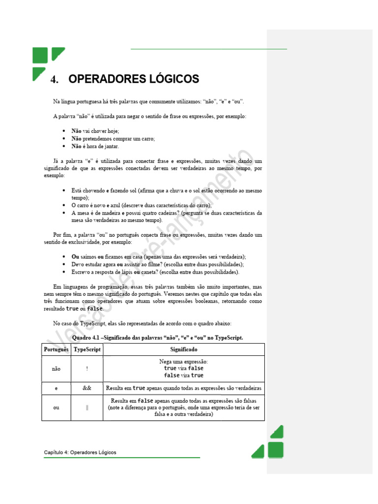Operadores Lógicos em TypeScript | PDF | Semântica | Lógica