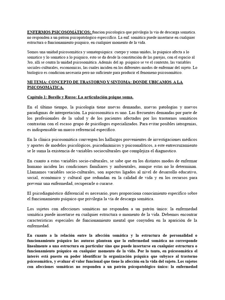 Final Psicosomã - Tica - Tema Sintoma y Trastorno | PDF | Neurosis | Psique (psicología)