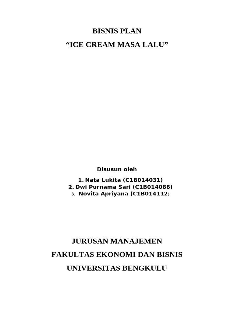 Rencana Bisnis Kedai Ice Cream Masa Lalu | PDF