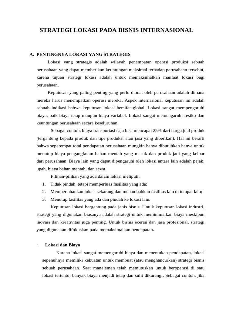 Makalah Strategi Lokasi Pada Bisnis Internasional | PDF