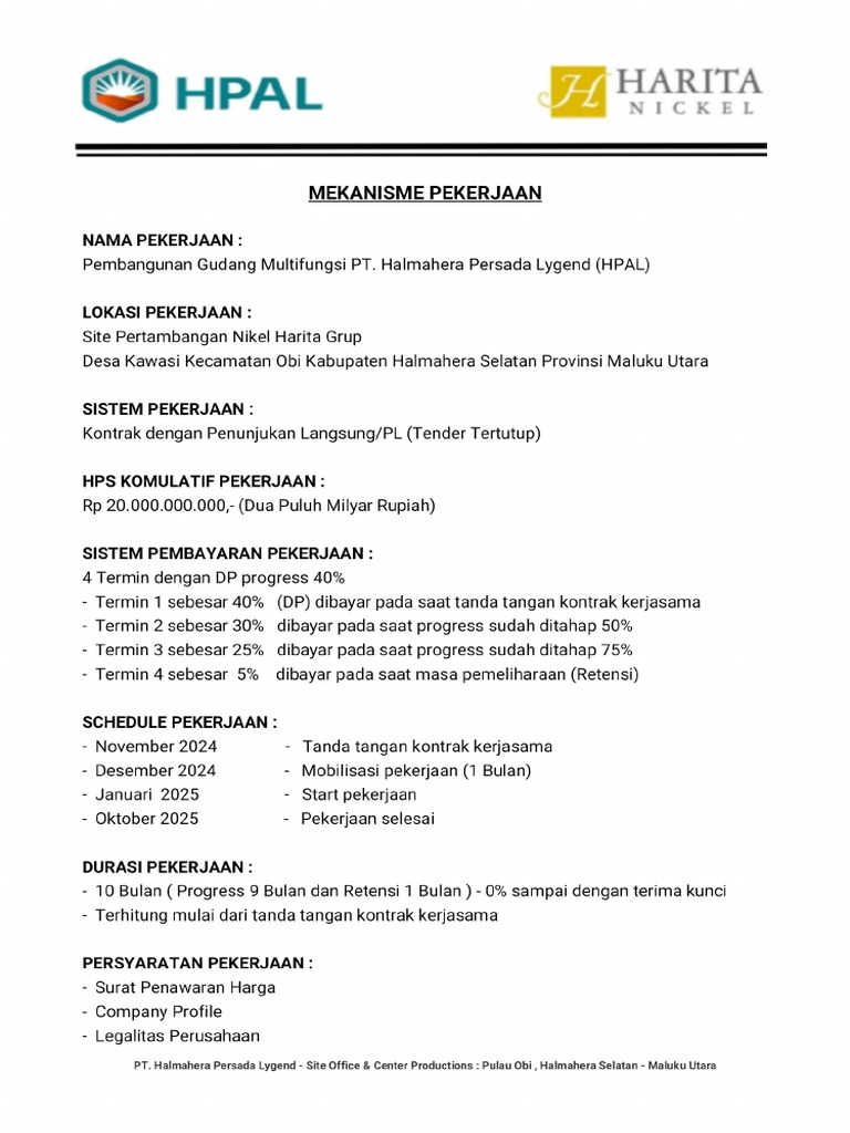 HPAL - Mekanisme Project Pembangunan Gudang Multifungsi | PDF