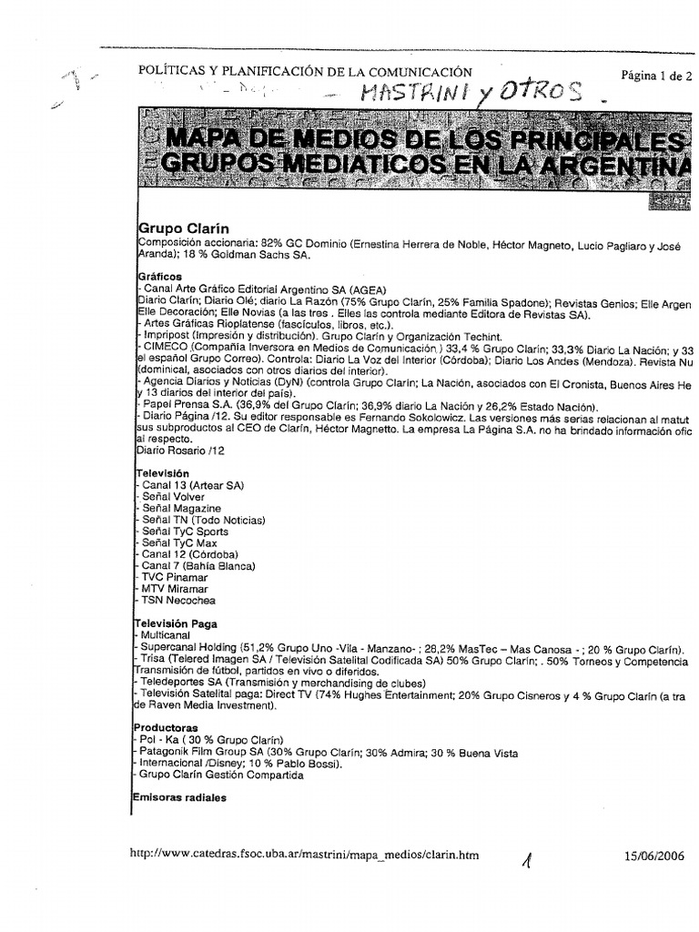 Mastrini y Otros - Mapa de Medios de Los Principales Grupos en ...