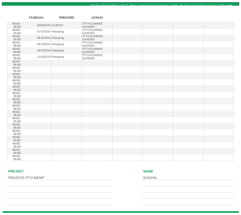 FTTH Survey Schedule Template | PDF