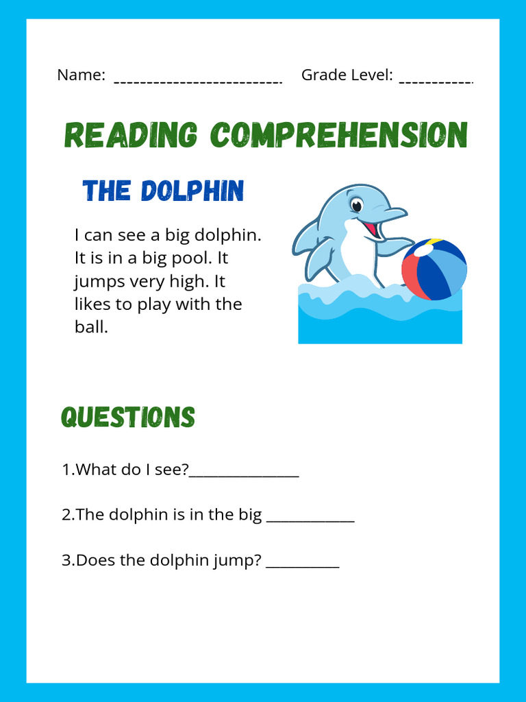 Reading Comprehension Activity Worksheet in Blue and Black Illustrative ...