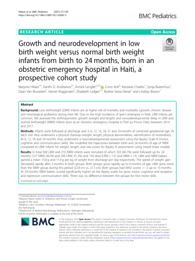 Growth and Neurodevelopment in Low Birth Weight Versus Normal Birth ...