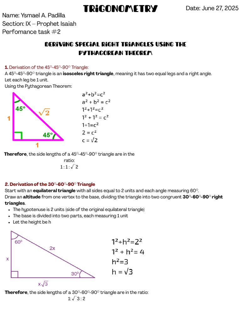 Trigonometry 2 Performance Task | PDF