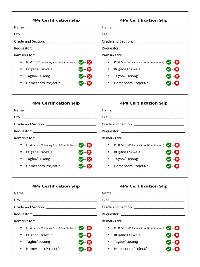 4Ps Certification Slip | PDF