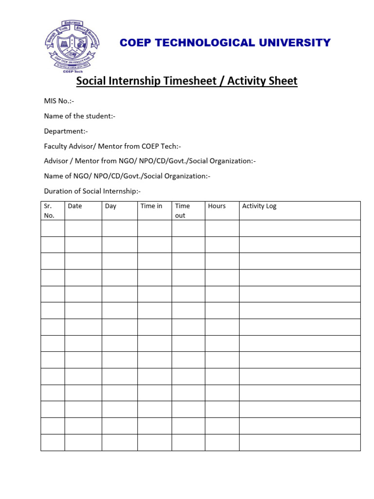 Social Internship Time Sheet 2 | PDF