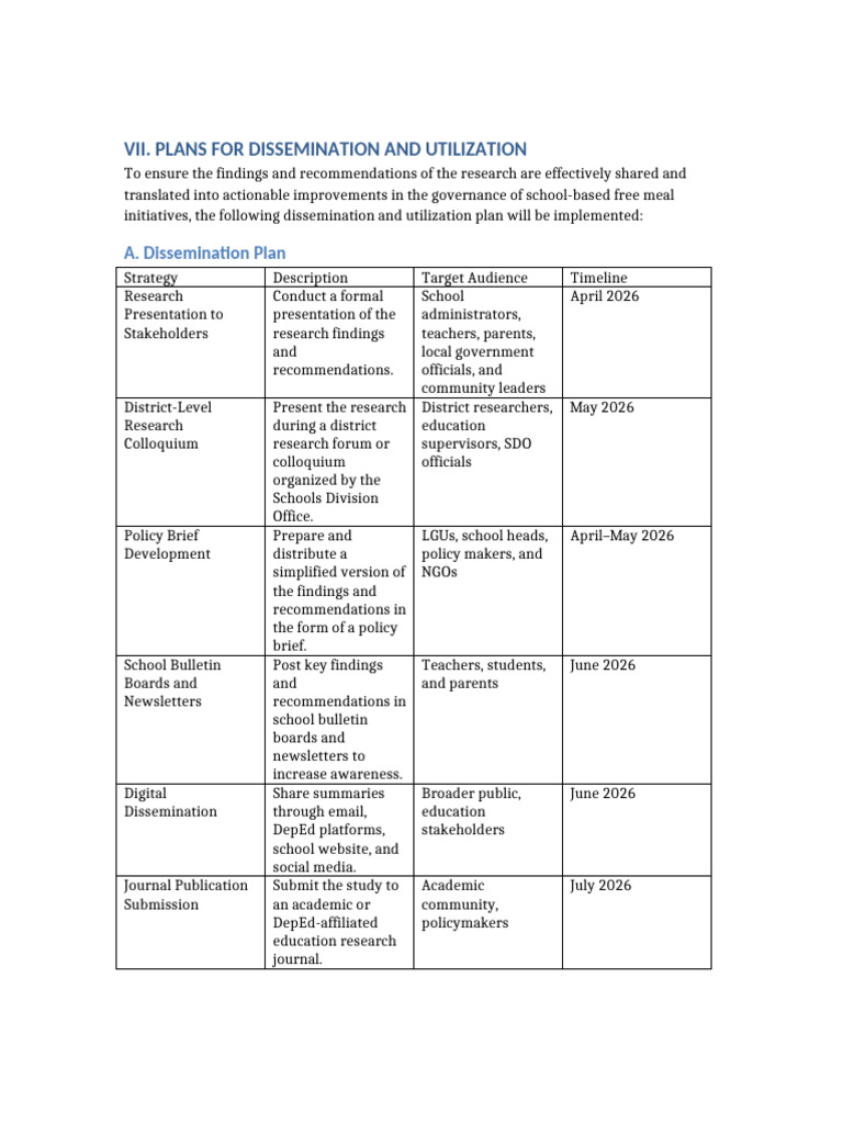 Plans For Dissemination and Utilization | PDF | Governance
