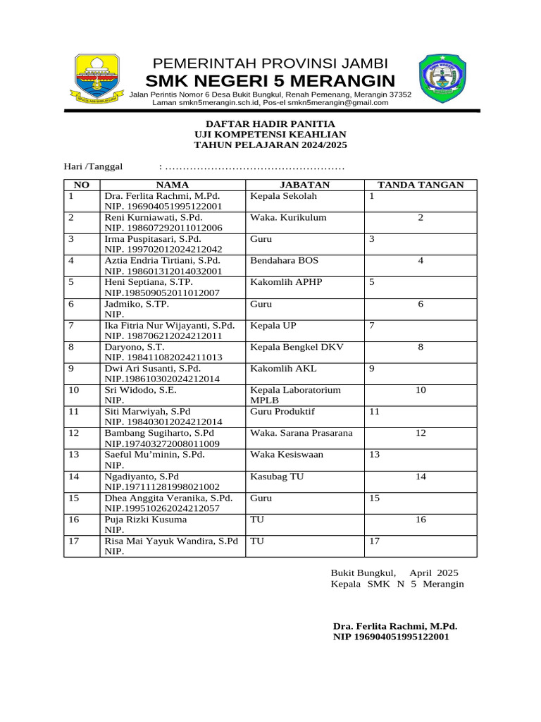 Daftar Hadir Panitia | PDF