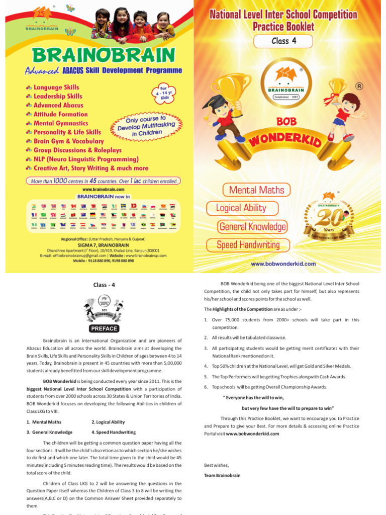 BOB Wonderkid Class 4 Practice Booklet | PDF
