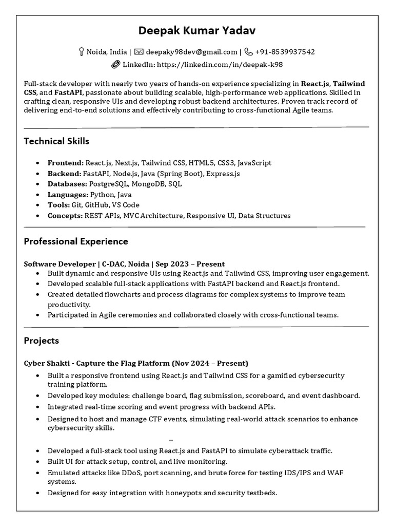 Deepak Kumar Yadav Resume | PDF | Computer Security | Security