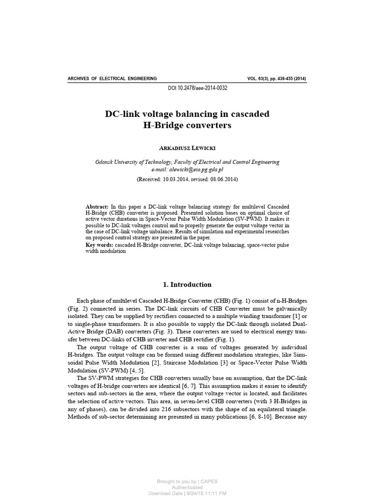 DC-link Voltage Balancing in Cascaded H-Bridge Con | PDF | Power Inverter | Direct Current