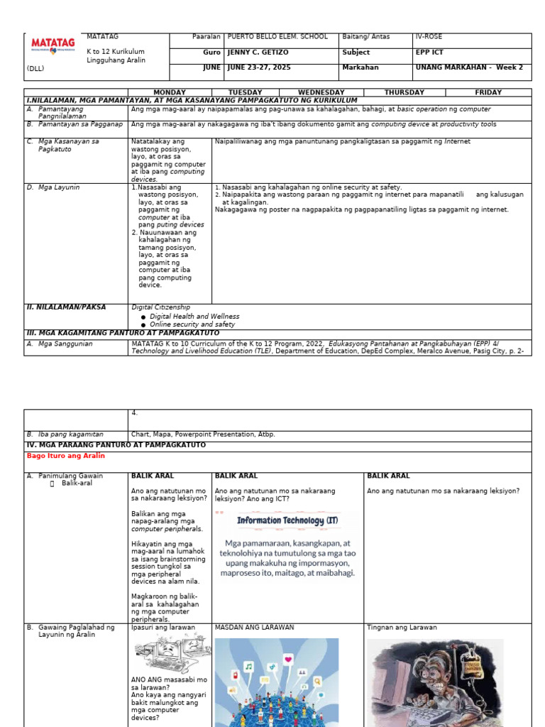 Matatag DLL Week 2 Epp Ict g4 | PDF
