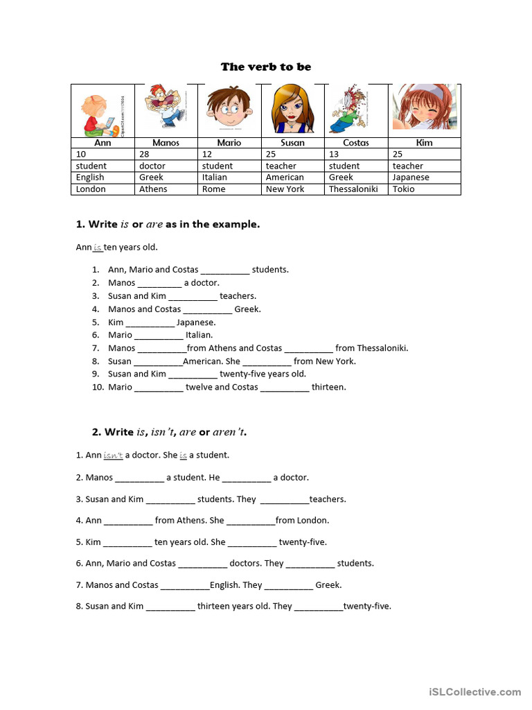 Verb To Be Exercises for Beginners | PDF