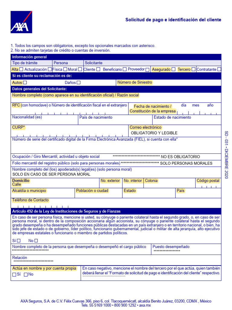 Ejemplo de Llenado Formato Identificacion para Pago | PDF | Seguro ...