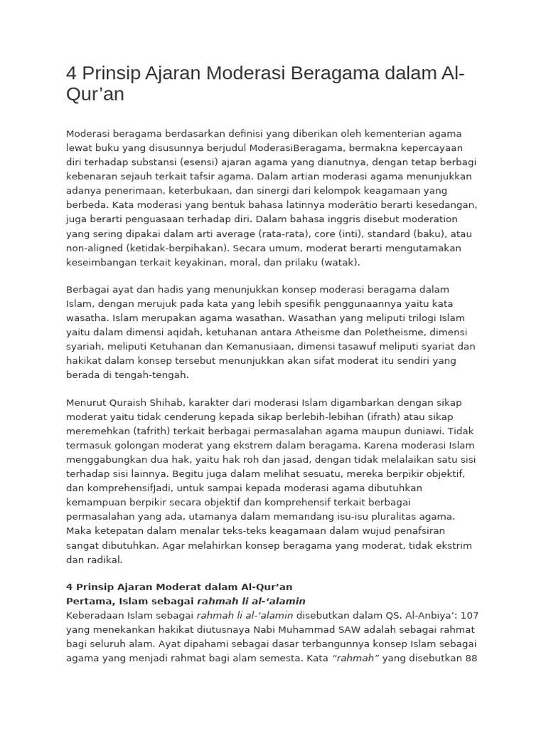 4 Prinsip Moderasi Beragama dalam Islam | PDF