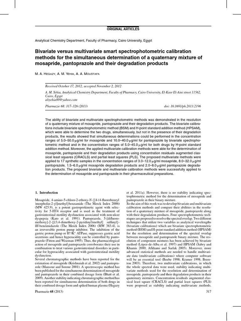 Bivariate Versus Multivariate Smart Spectrophotometric Calibration ...