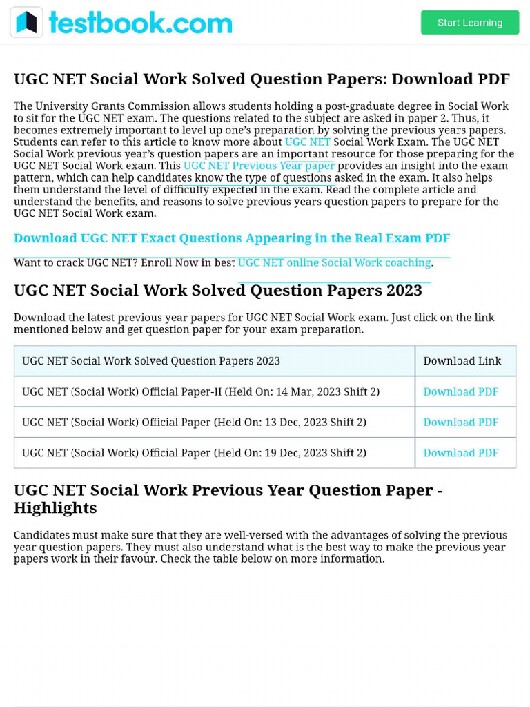 UGC NET Social Work Solved Question Papers_ Download PDF | PDF