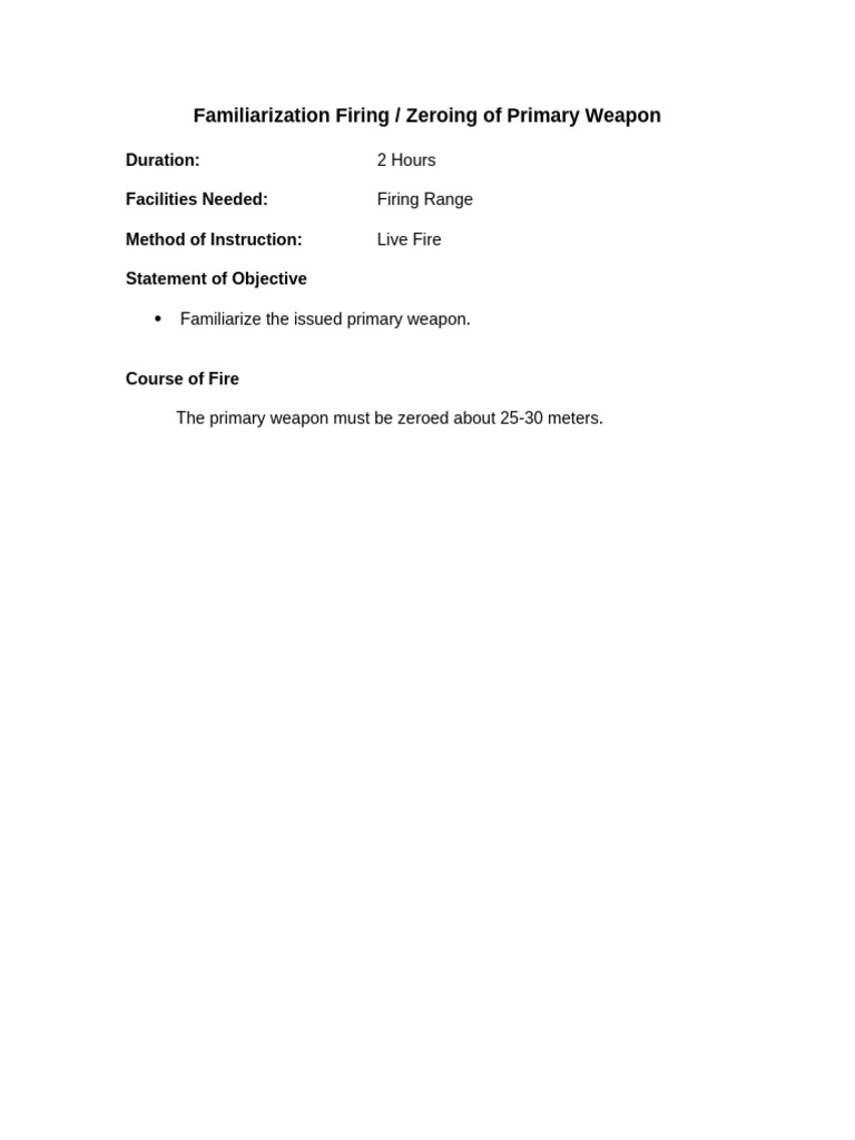 Zeroing Primary Weapon Training Guide | PDF