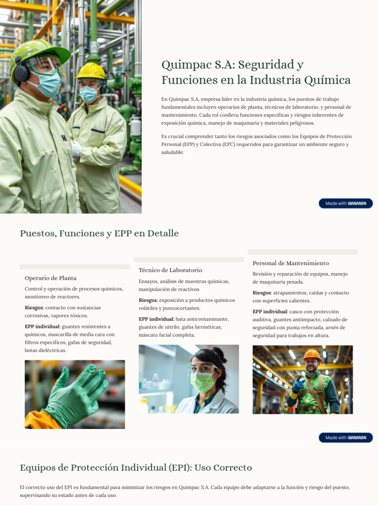 Quimpac SA Seguridad y Funciones en La Industria Quimica | PDF ...