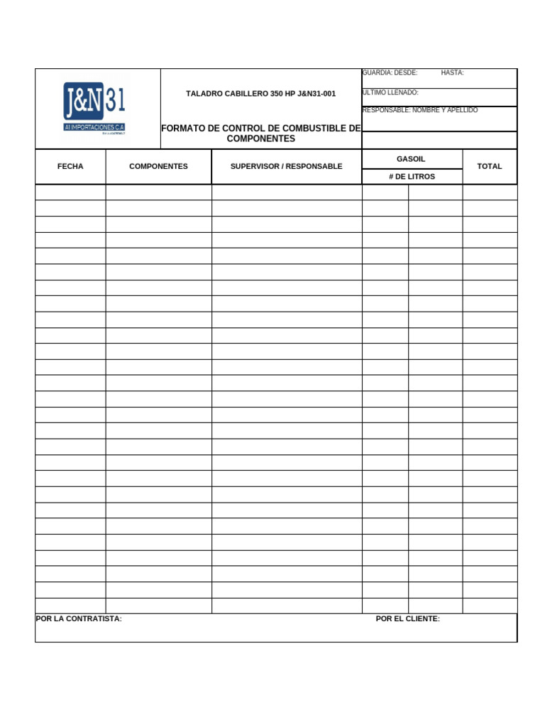 Formato de Control de Combustible de Vehiculos | PDF