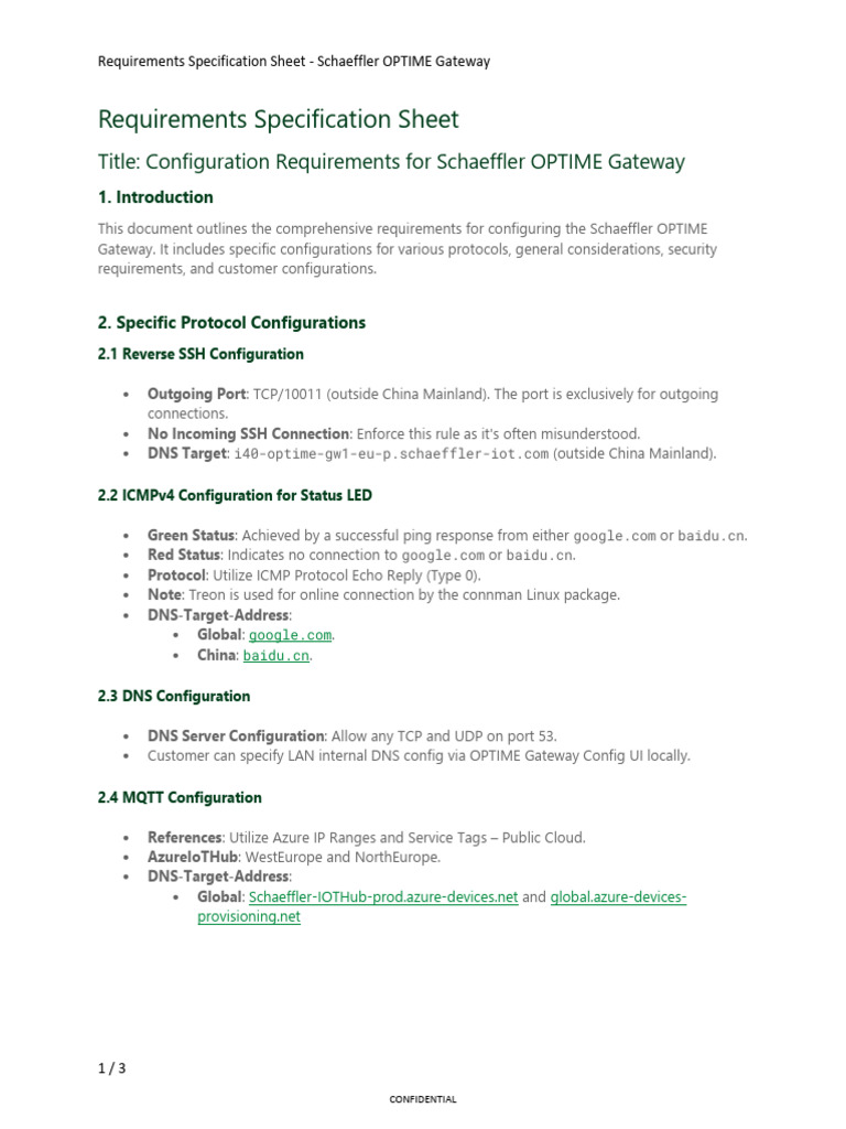 Requirements Specification Sheet - Schaeffler OPTIME Gateway v1 6 | PDF | Port (Computer ...