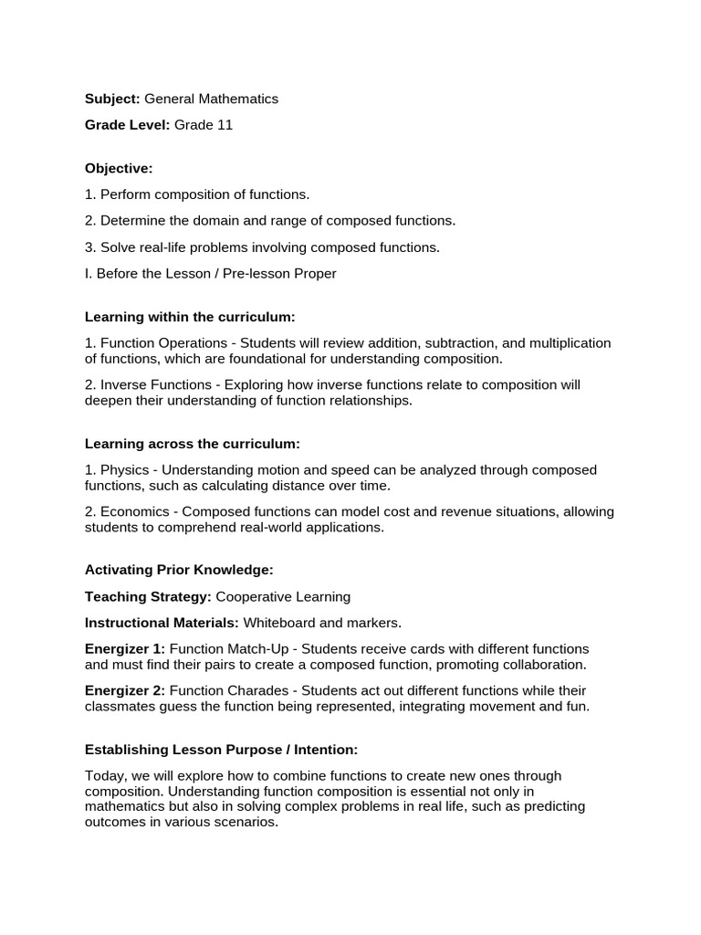 Lesson - Plan - General Mathematics | PDF | Function (Mathematics ...