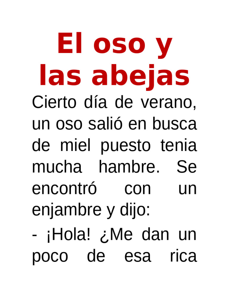 El oso y las abejas: fábula infantil | PDF