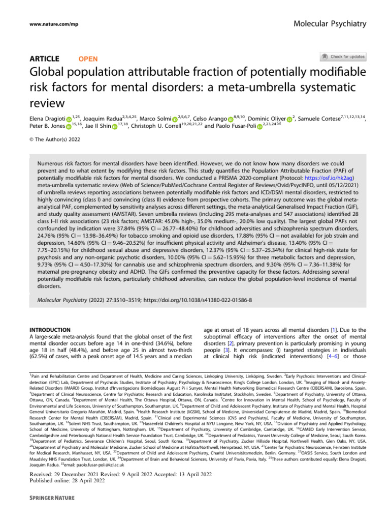 Global Population Attributable Fraction of Potentially Modifiable | PDF ...