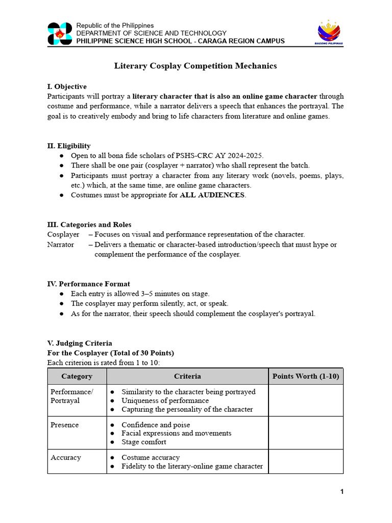 Literary Cosplay Competition Guidelines | PDF | Cosplay