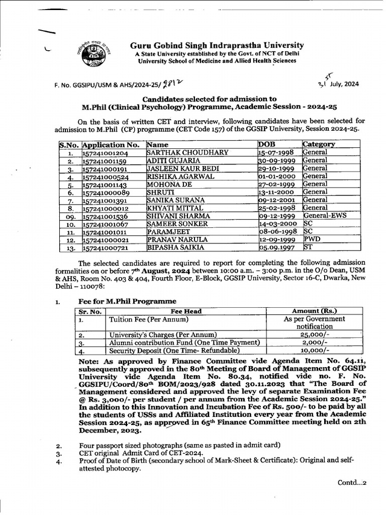 RML Mphil Result2024 1 | PDF