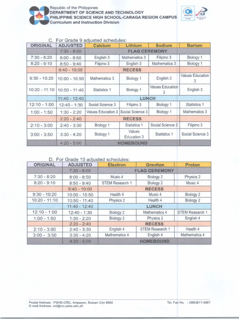 Advisory On Revised and Adjusted Class Schedules For Tuesday Affected ...