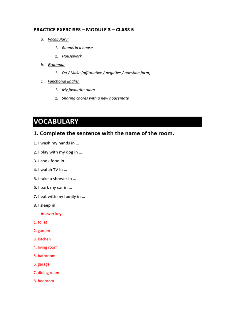 Practice Exercises - Module 4 Class 4 (Raquel - Chris) | PDF | Kitchen | Lunch