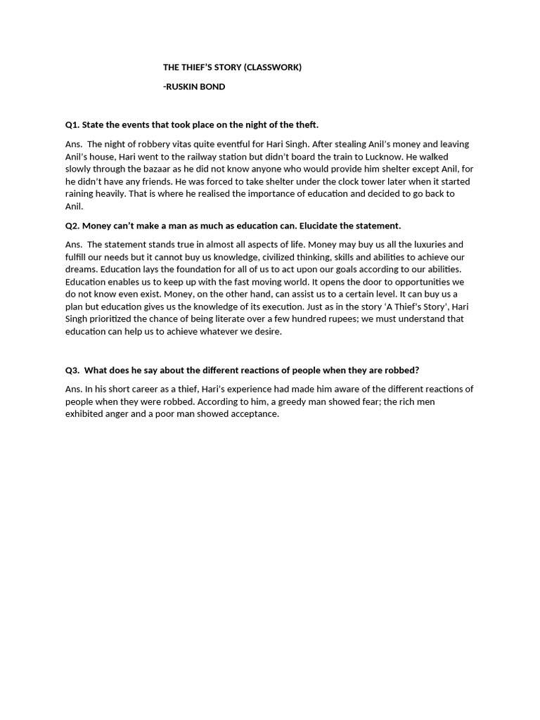 Insights from "The Thief's Story" | PDF
