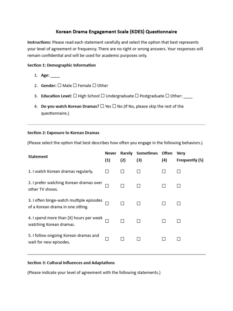 Korean Drama Engagement Scale Survey | PDF | Korean Language ...