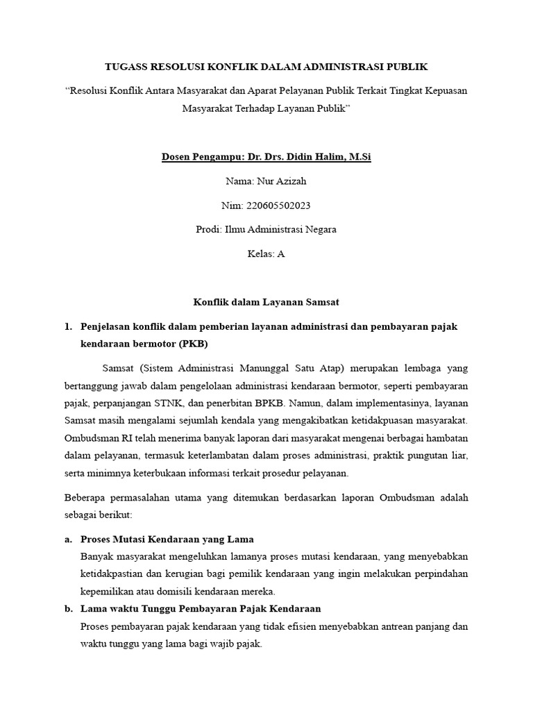 Tugass Resolusi Konflik Dalam Administrasi Publik Zizaaa | PDF