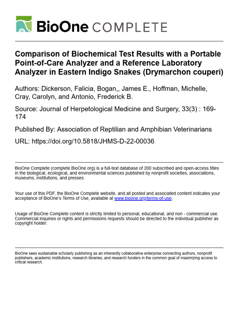 Dickerson (2023) Portable Vs Reference Lab Analyzer Chem Results in ...