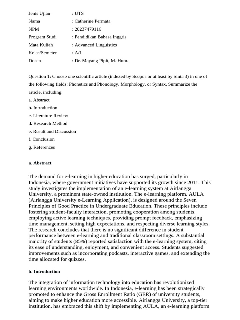 Catherine Permata 20237479116 Uts Advanced Linguistics 2024 | PDF | Educational Technology | Phonics