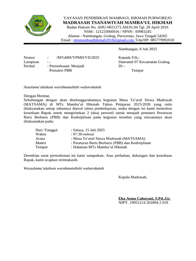 Surat Permohonan Danramil 2025 | PDF