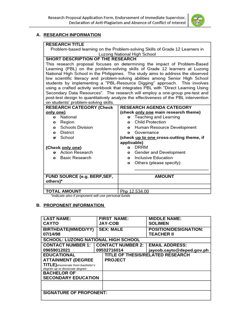 Research Proposal Application Template | PDF | Intelligence | Cognition