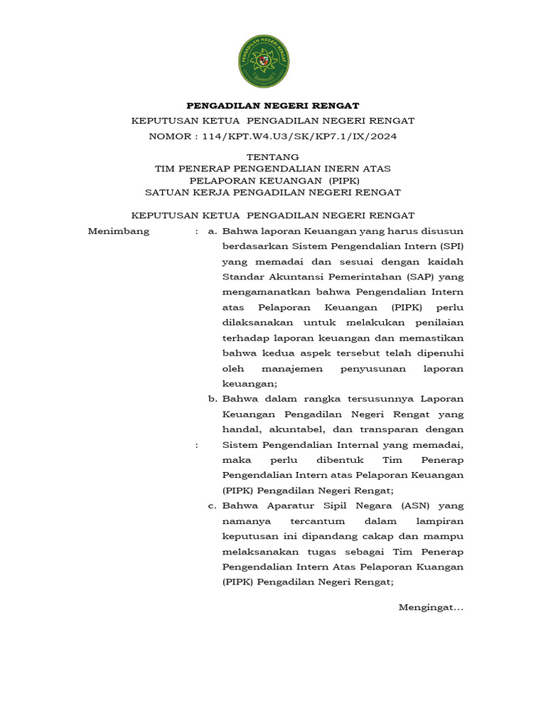 9132034843SK Tim Penerap Pipk | PDF