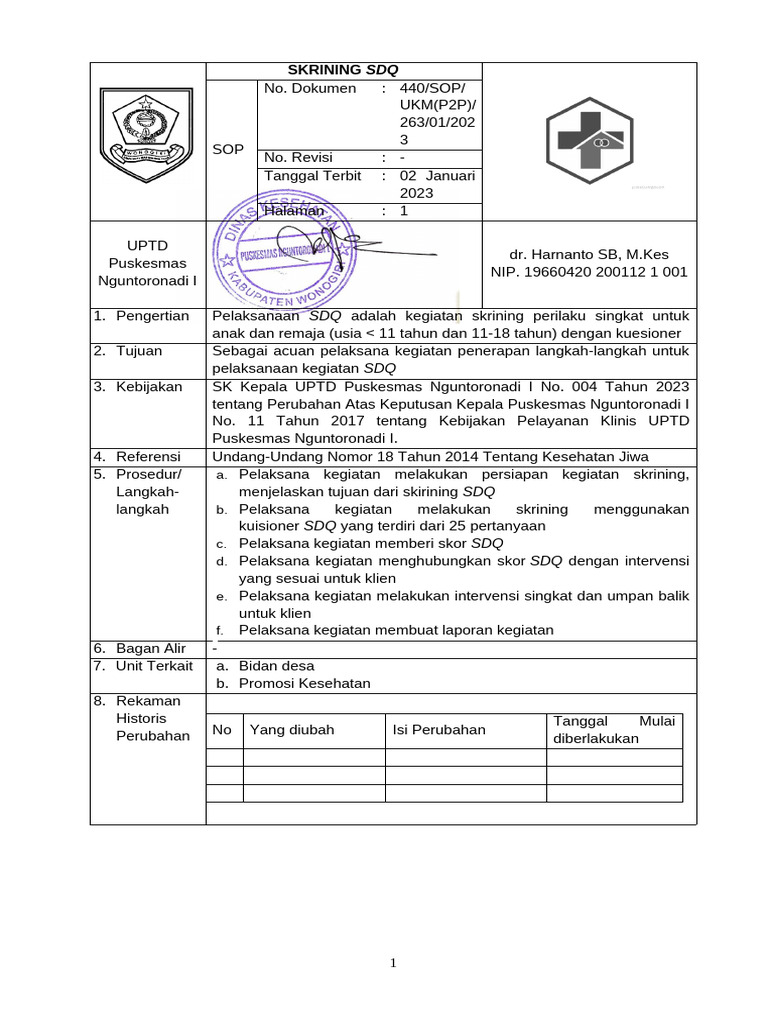 Prosedur Skrining SDQ Anak dan Remaja | PDF