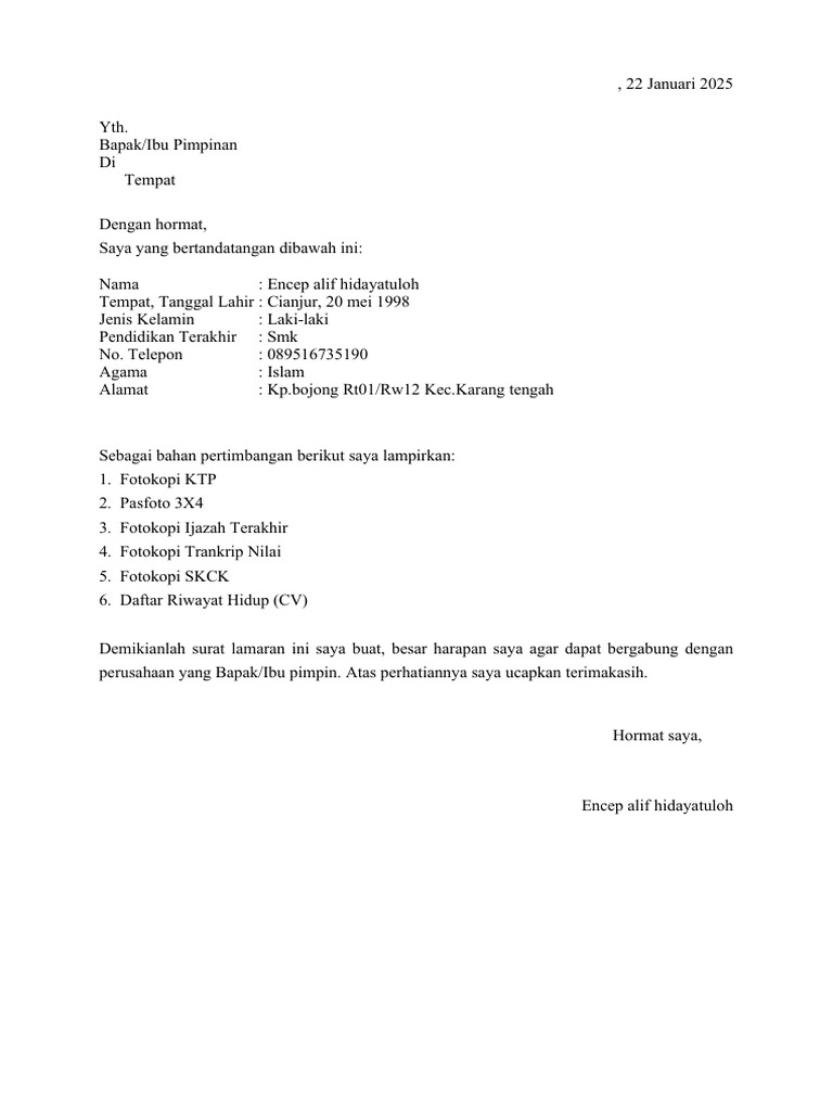 Lamaran Encep Alif Hidayatuloh - Compressed | PDF