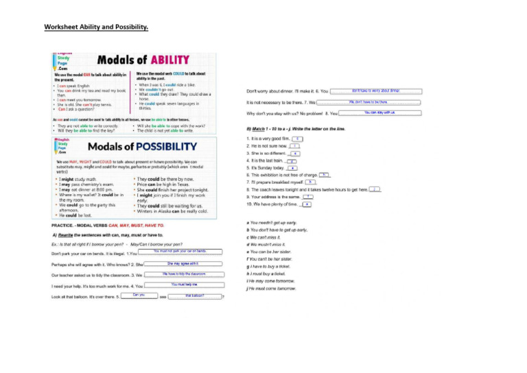 Worksheet Ability and Possibility. | PDF