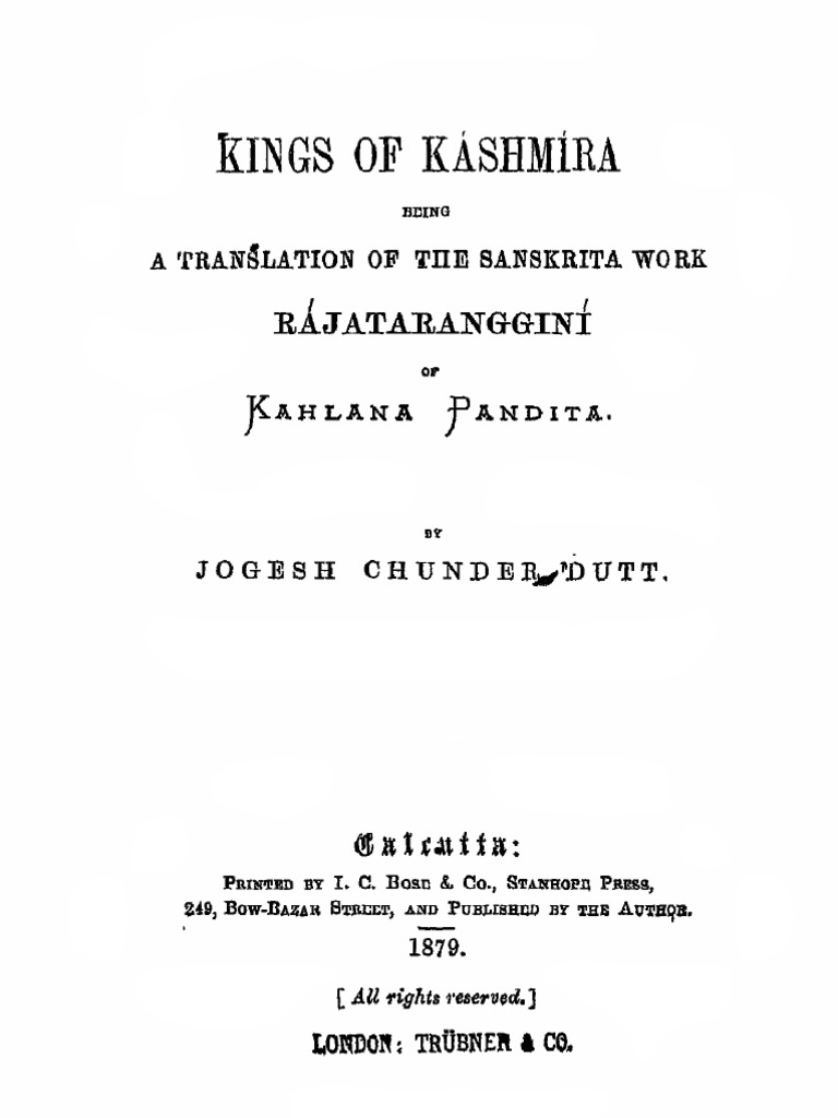 Rajatarangini JogeshChunderDuttVol1 Text | PDF | Religion And Belief