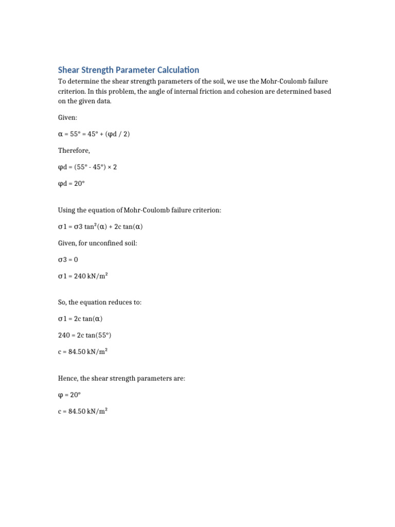 Shear Strength Parameter AnswerKey | PDF