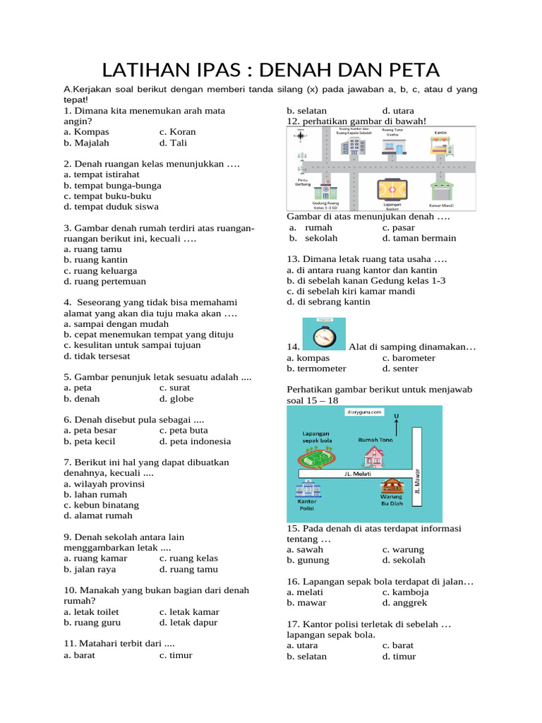 Soal Latihan Denah dan Peta Kelas 4 | PDF
